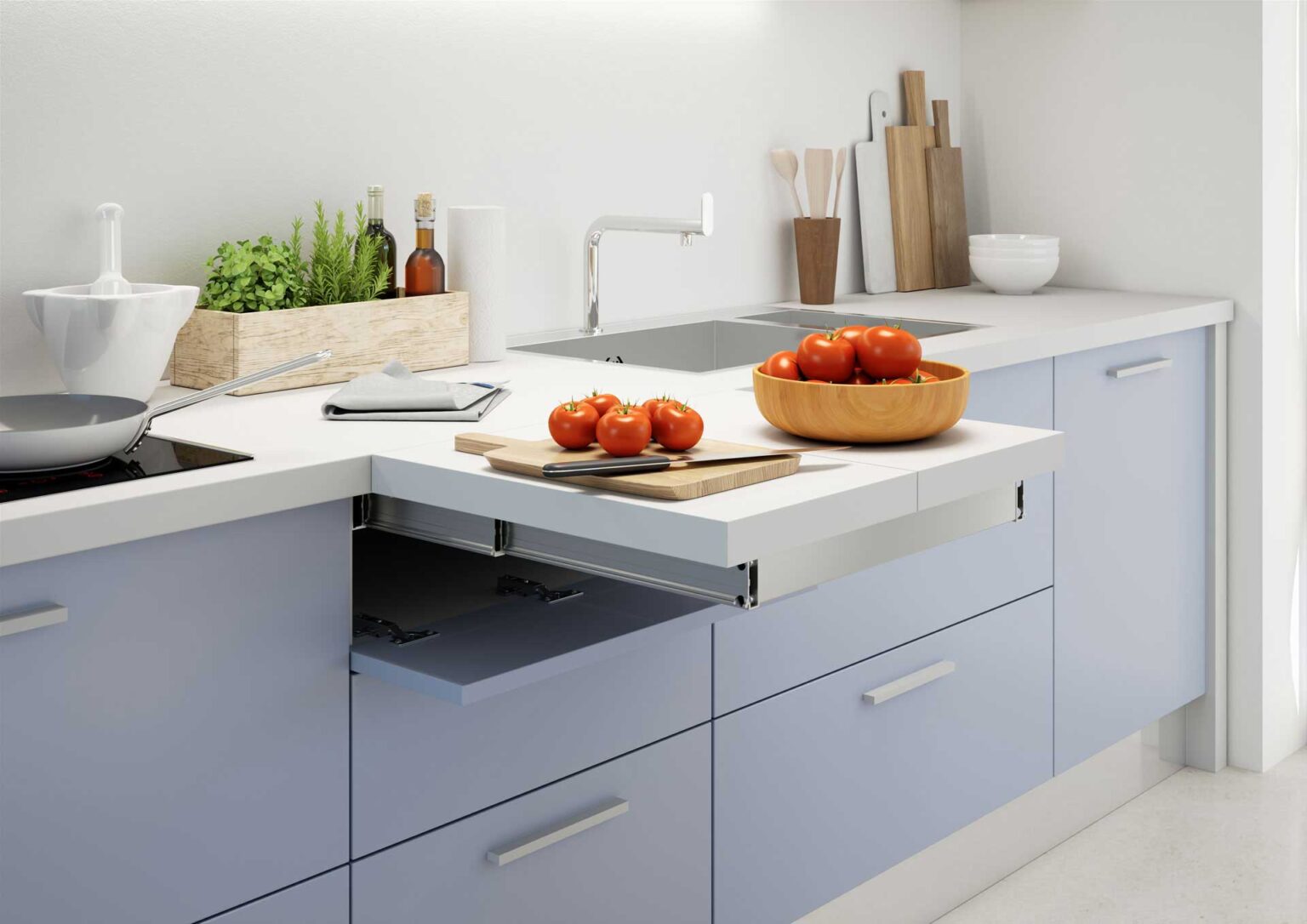 Flip Top – Pull-out worktop flush with cabinet top | Gamma Fittings